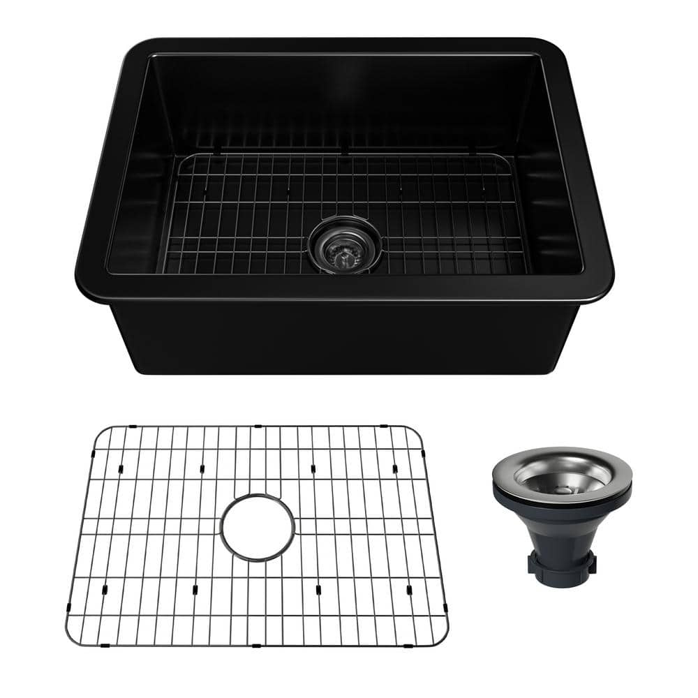 CASAINC Matte Black Fireclay 27 in. Single Bowl Undermount Kitchen Sink ...