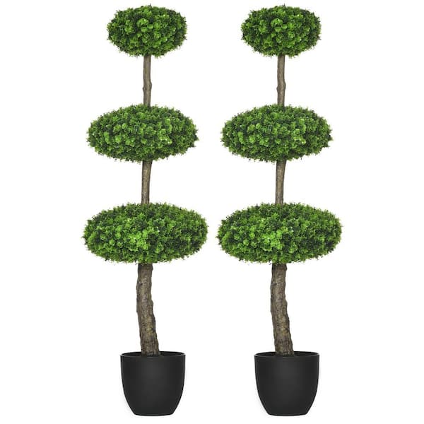 43.25 in. Green Boxwood Artificial Topiary Trees in Pots, Artificial ...