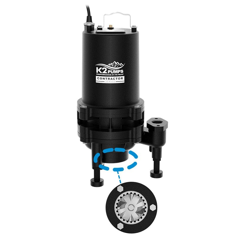 K2 Contractor Series 2 HP Cast Iron Submersible Grinder/Sewage Pump ...