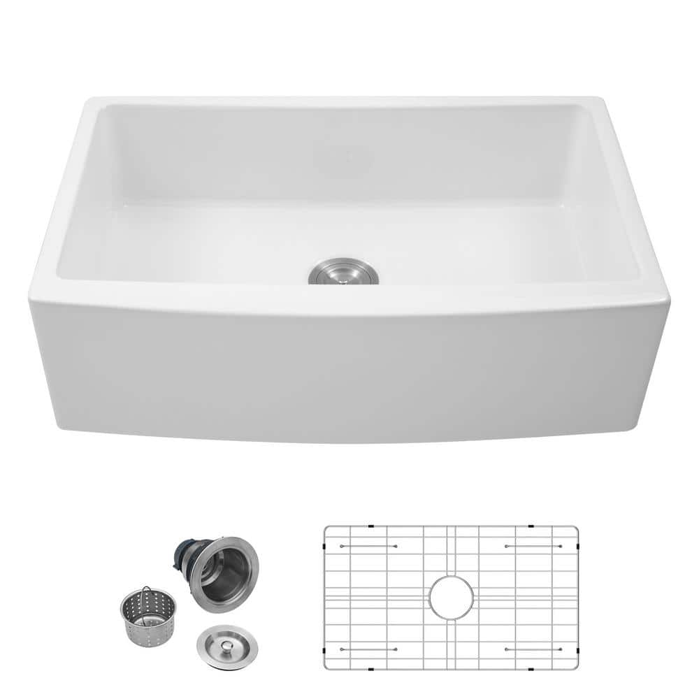 Xzkai 33 in. Farmhouse/Apron-Front Single Bowls Ceramic Kitchen Sink ...