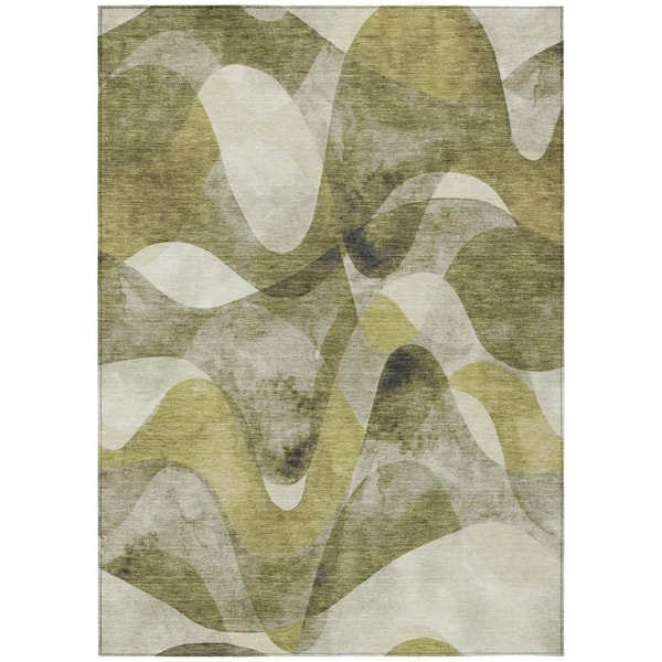 HomeRoots Olive Green 3 ft. x 5 ft. Woven Abstract Polyester Rectangle ...
