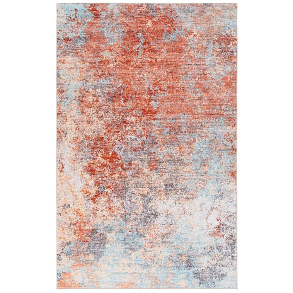 SAFAVIEH Tacoma Rust/Aqua 9 ft. x 12 ft. Machine Washable Distressed ...