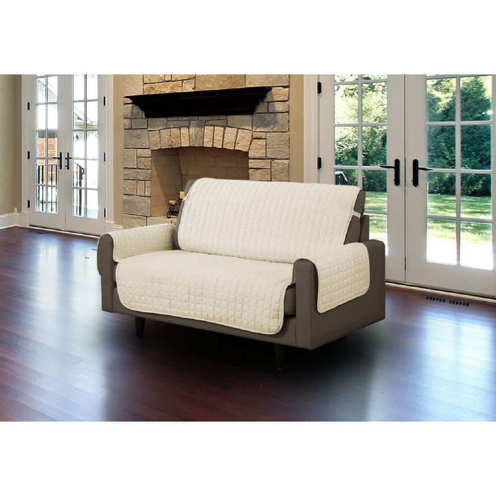Beige Microfiber Loveseat Pet Protector Slipcover with Tucks and Strap ...