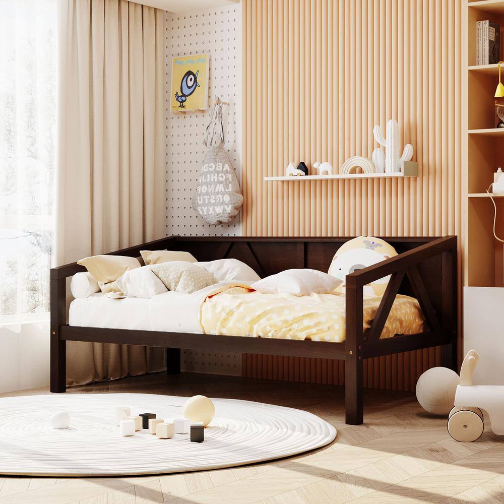Harper & Bright Designs Espresso Brown Wood Frame Twin Size Daybed with ...