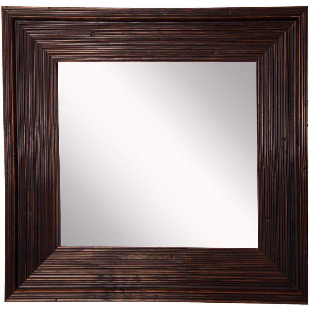 16 in. W x 16 in. H Framed Square Bathroom Vanity Mirror in Brown ...