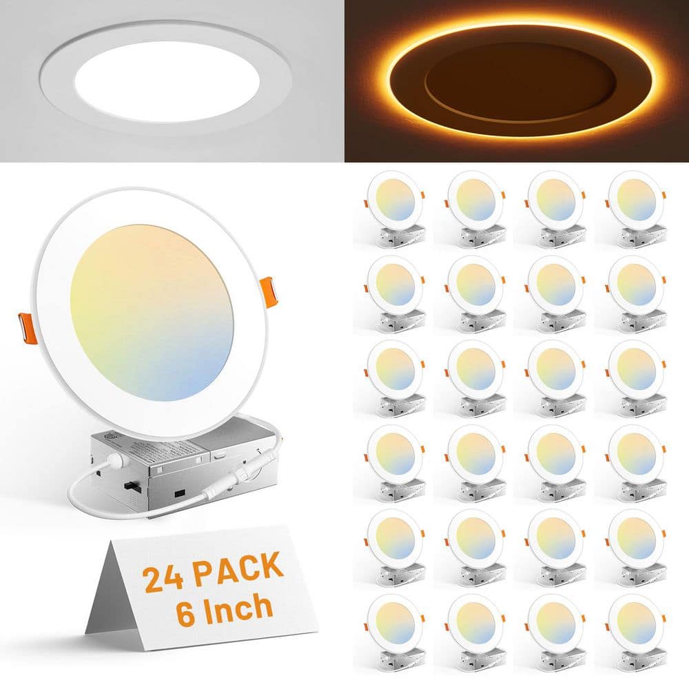 Amico 6 in. 24 Pack Adjustable 5CCT Recessed Light Remodel IC Rating ...