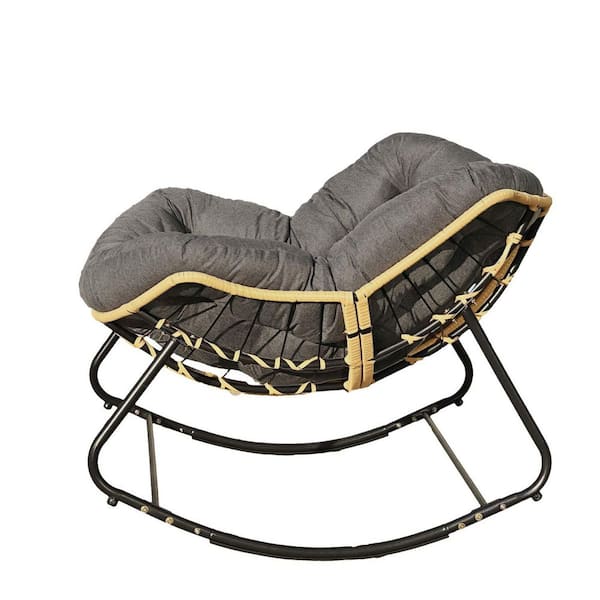 Gray Metal Outdoor Rocking Chair, Modern Royal Chair with Cushion for ...