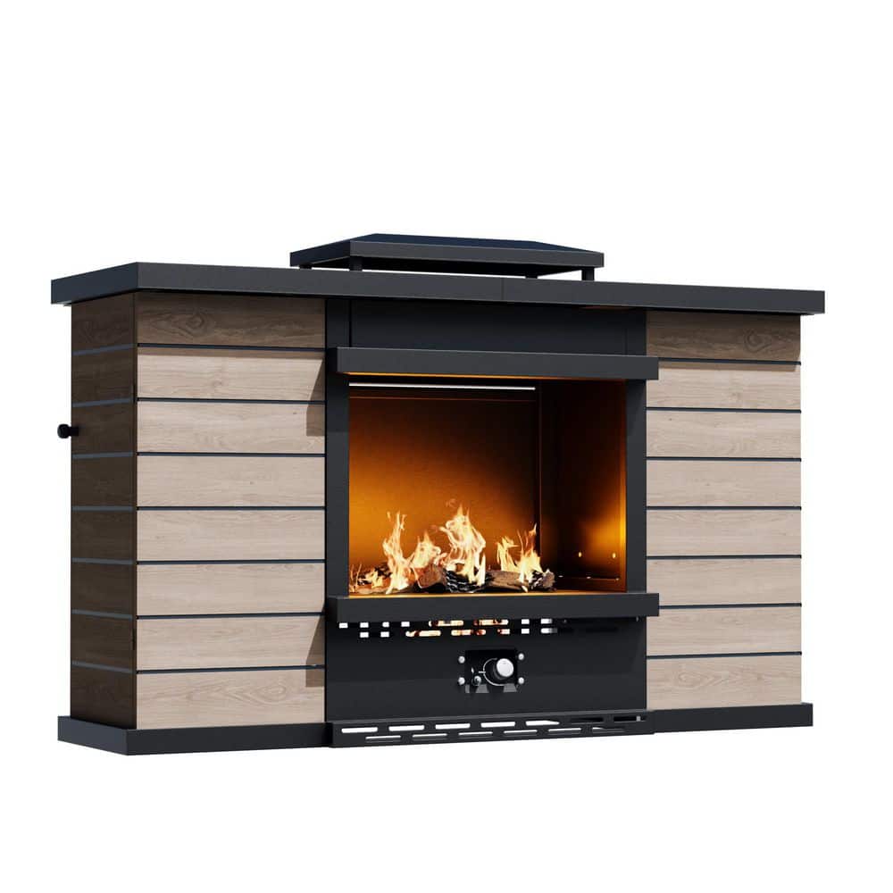 JOYSIDE 63 in. x 41.3 in. Outdoor Fireplace Beige Steel Patio Propane ...