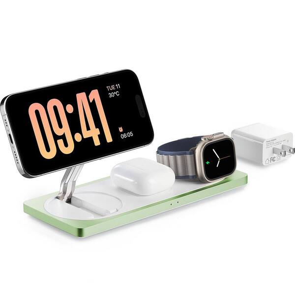 Etokfoks Elegant 3 in 1-Sprout Green Wireless Charging Station Wireless ...