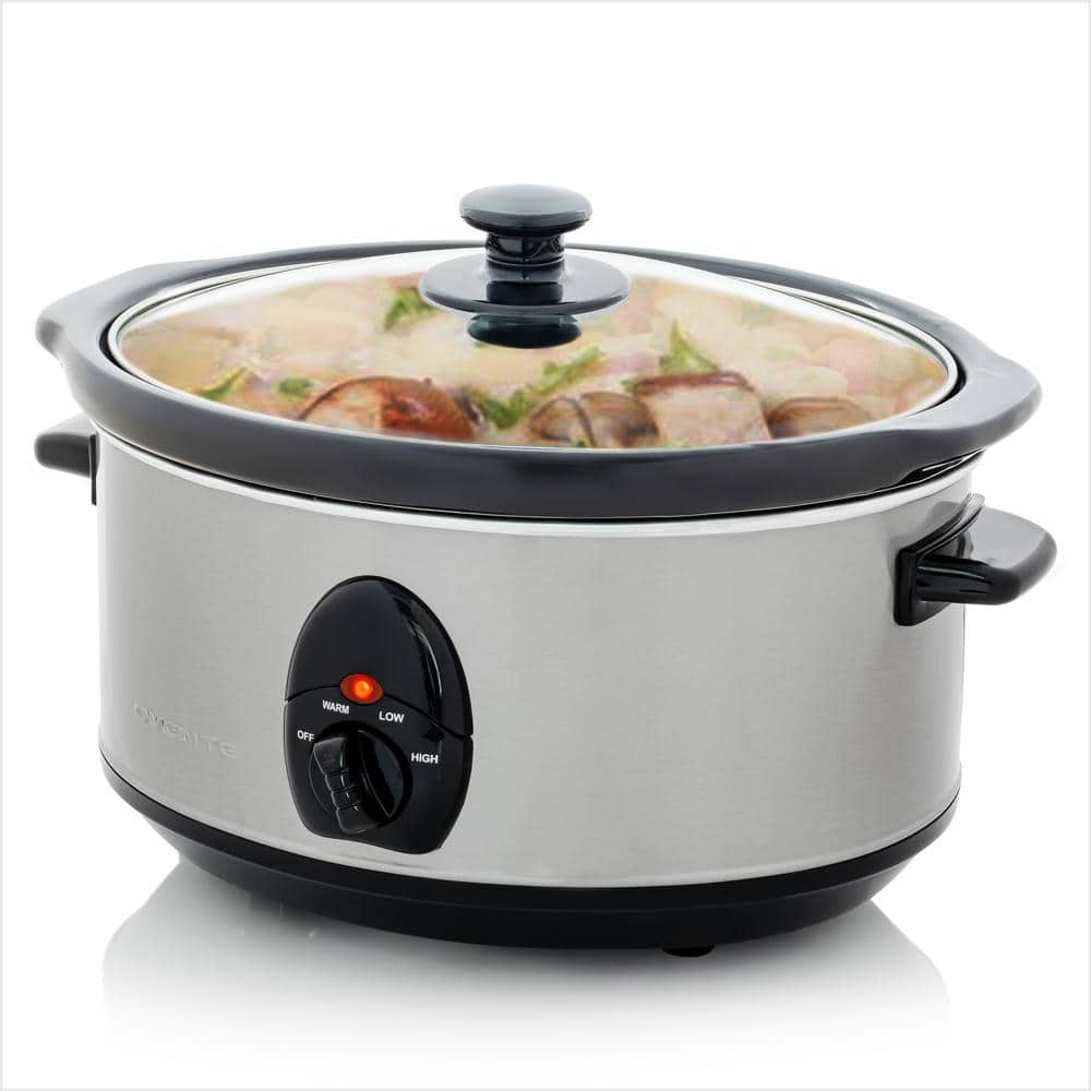 OVENTE 3.7 Qt. Stainless Steel Electric Slow Cooker with Heat-Tempered ...
