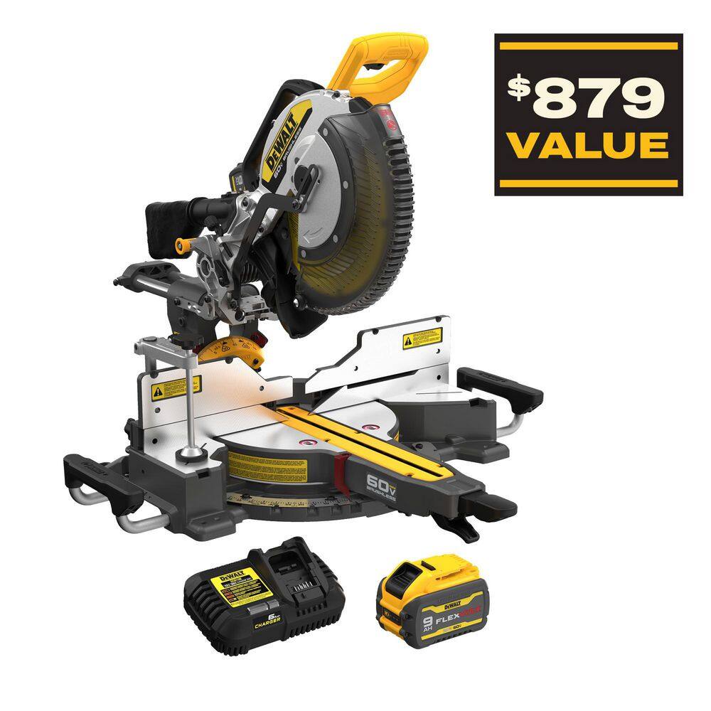 DEWALT 60V Lithium-Ion 12 in. Cordless Sliding Miter Saw Kit with 9.0Ah ...
