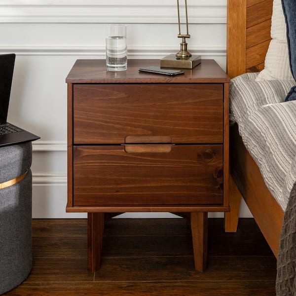 Walker Edison Furniture Company Mid Century Modern 2 Drawer Wood Nightstand 2 Pack Walnut HD8281 The Home Depot