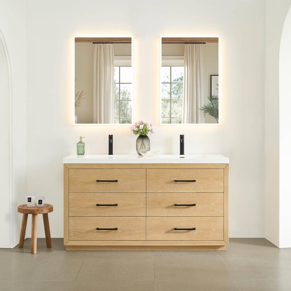 Altair Sigrid 60 in. Double Freestanding White Oak Bath Vanity with ...