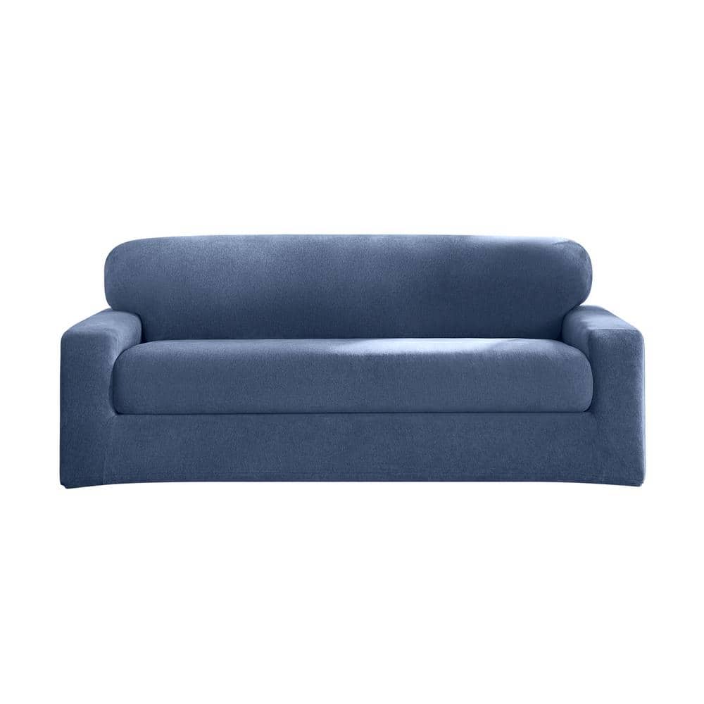 Sure-Fit Cedar Stretch Indigo Polyester Textured 2-Piece Sofa Slipcover ...