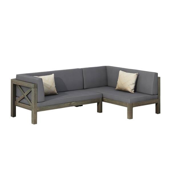 Wood Left Dining Corner Bench with Gray Cushions (2-Piece) FJRDM0531171 ...