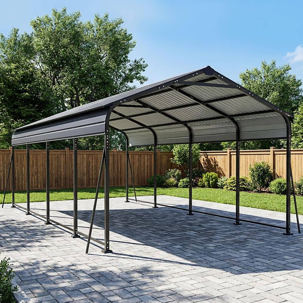 Nuu Garden 12 ft. W x 20 ft. D Metal Carport with Enhanced Base Outdoor ...