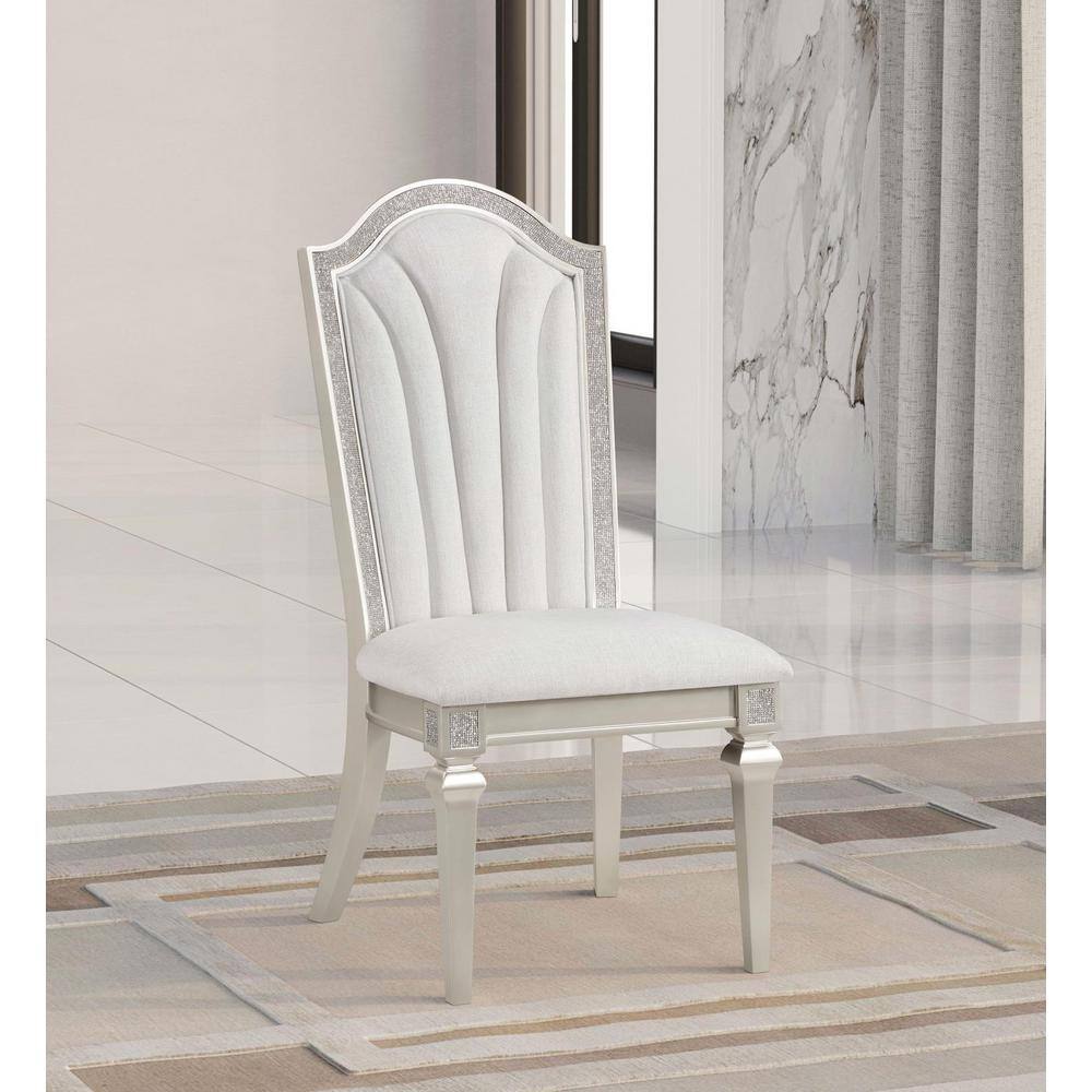 Coaster Evangeline Ivory and Silver Fabric Dining Side Chair with Faux ...
