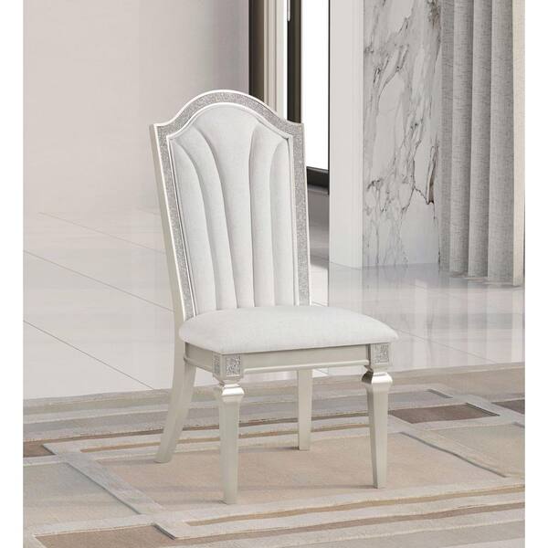 Coaster Evangeline Ivory and Silver Fabric Dining Side Chair with Faux ...