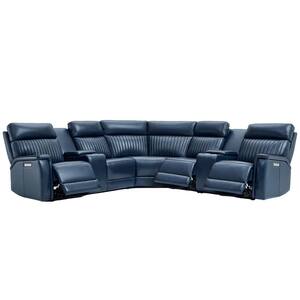 Ellesophas Cole 117 in. Genuine Leather Power Recliner Sectional Sofa ...