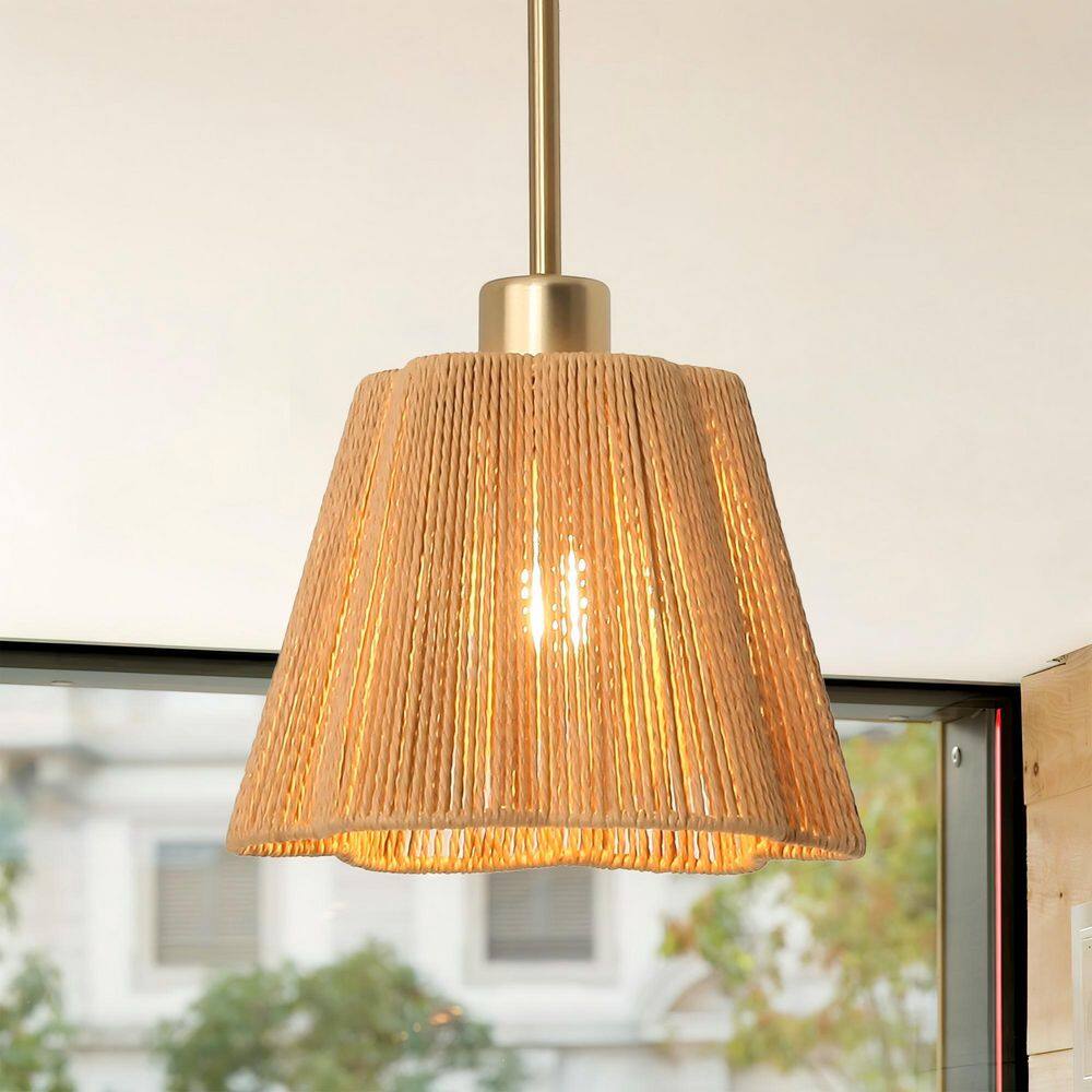 IHOMEadore 60-Watt 1-Light Brass Pendant Light Fixture with Hemp Paper ...