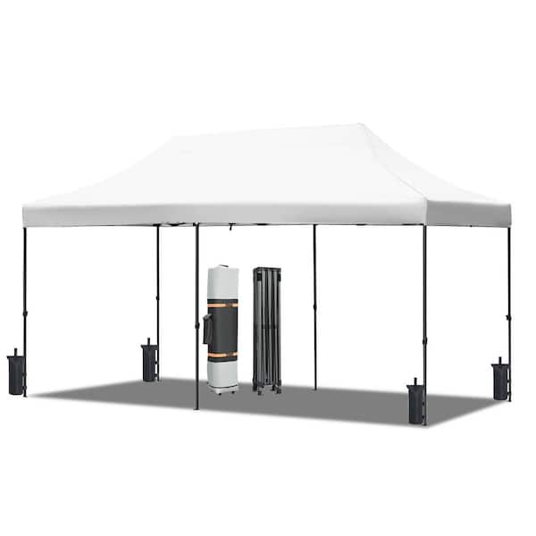 10 ft. x 20 ft. White Pop Up Canopy Tent with 6 Sidewalls and Roller ...