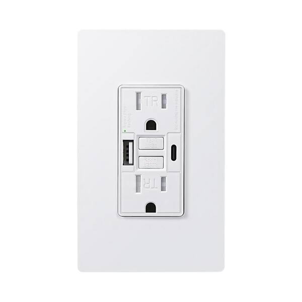 DEWENWILS White 15 amp Tamper Resistant GFCI Duplex Outlet with USB-A ...