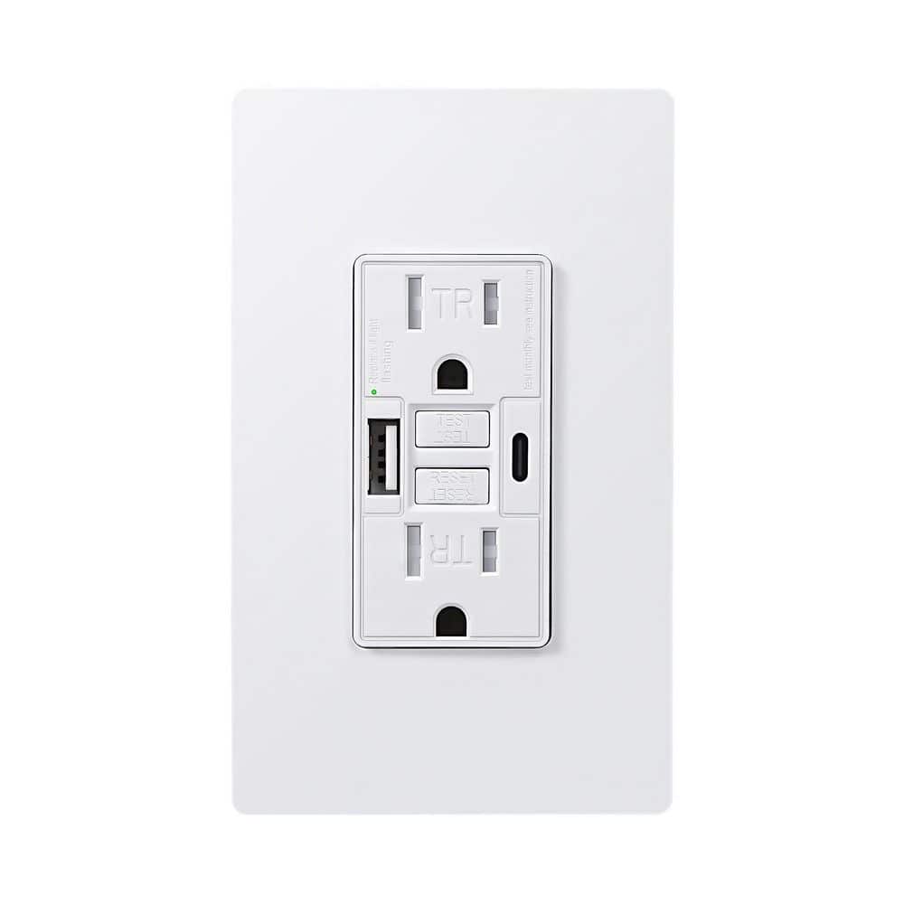 DEWENWILS White 15 amp Tamper Resistant GFCI Duplex Outlet with USB-A ...