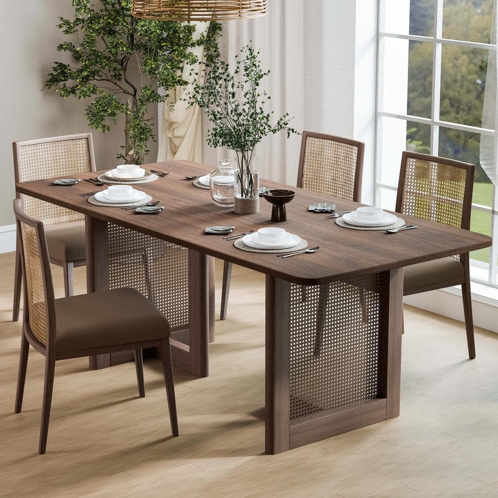 Dovelina Cinna Walnut Wood 67 in. Rectangle Double Pedestal Dining ...