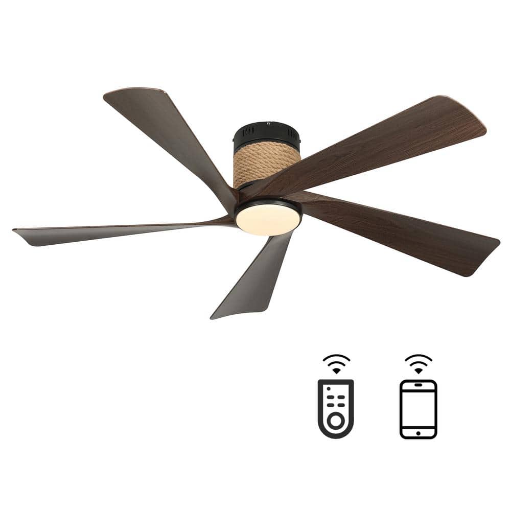 TOZING 52 in. LED Smart Indoor Black and Wood Modern Industry Low ...