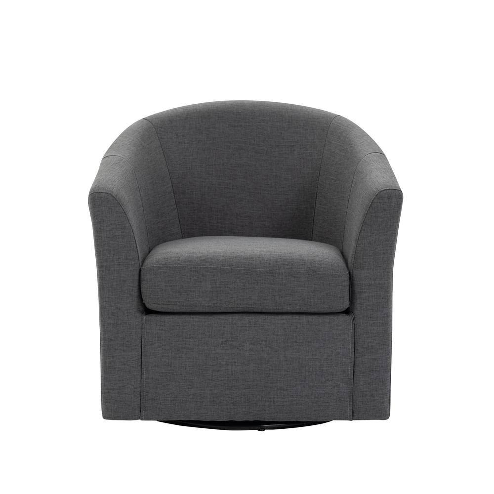 Uixe Gray Comfy Linen Upholstered Swivel Barrel Arm Chair With Metal ...