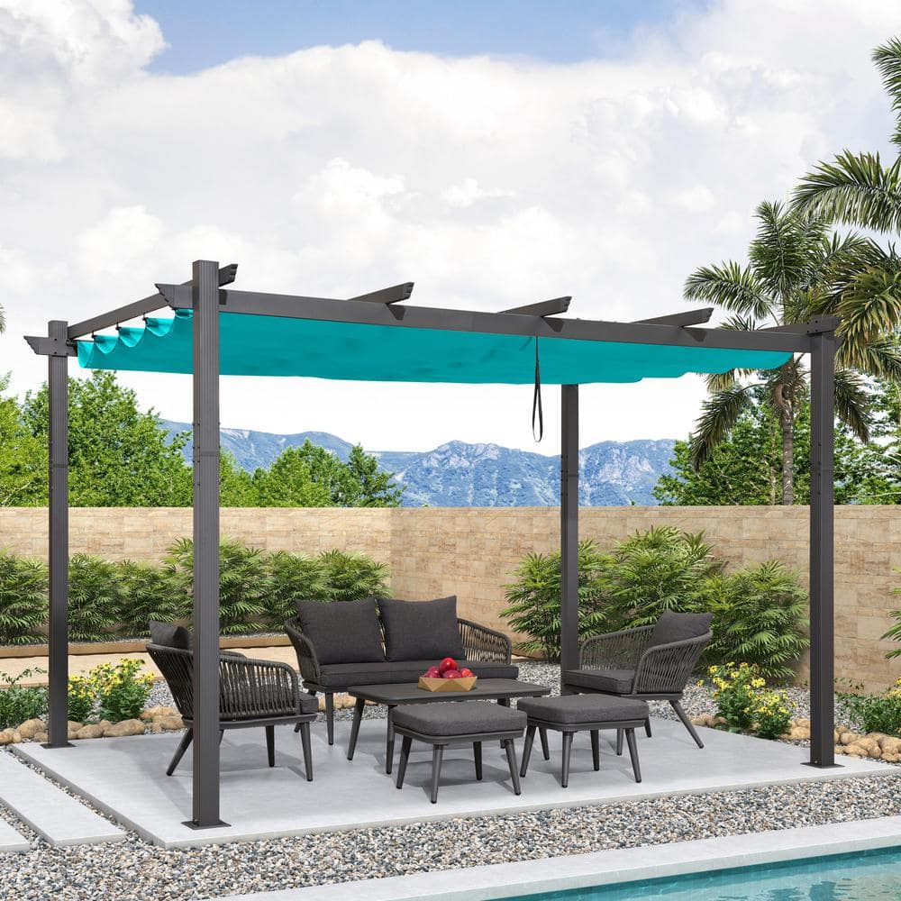 PURPLE LEAF 10 ft. W x 13 ft. D Outdoor Gray Aluminum Pergola with Blue ...