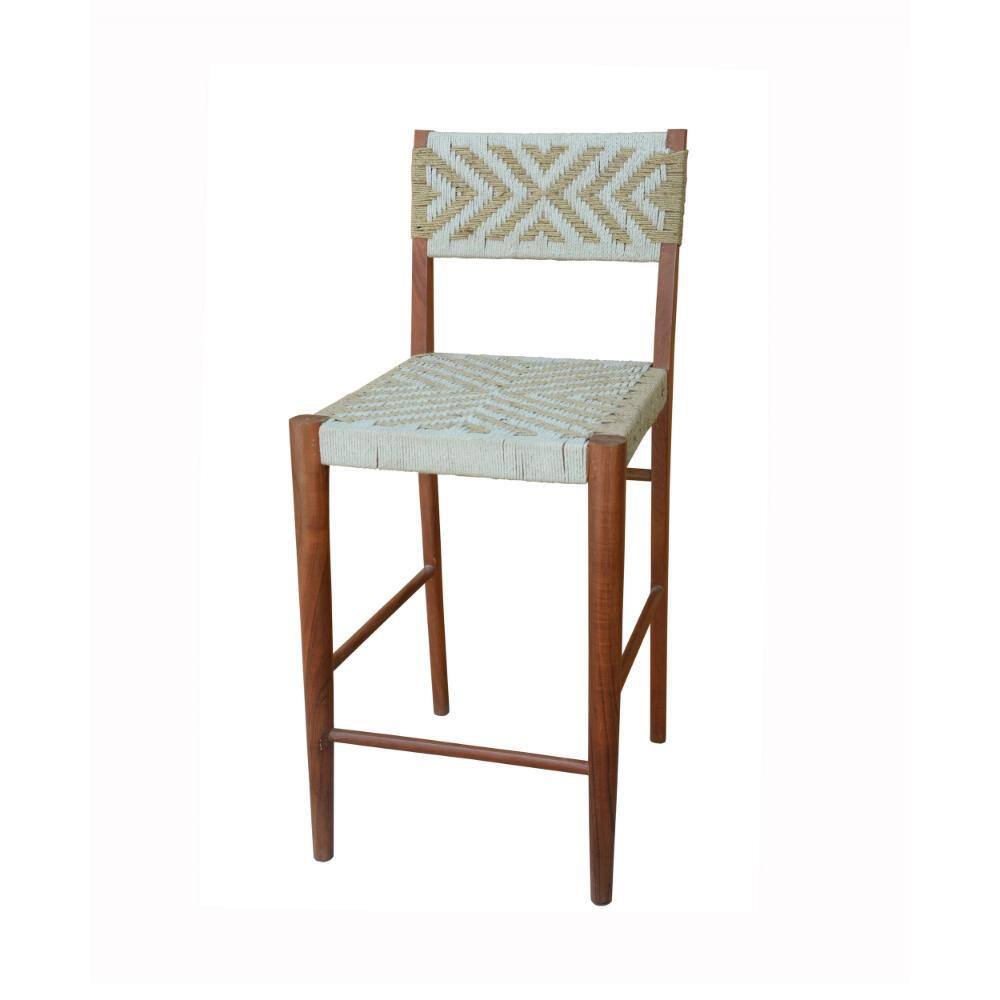 Benjara 29 in. Brown, Gray and Cream Low Back Wooden Frame Bar Stool ...