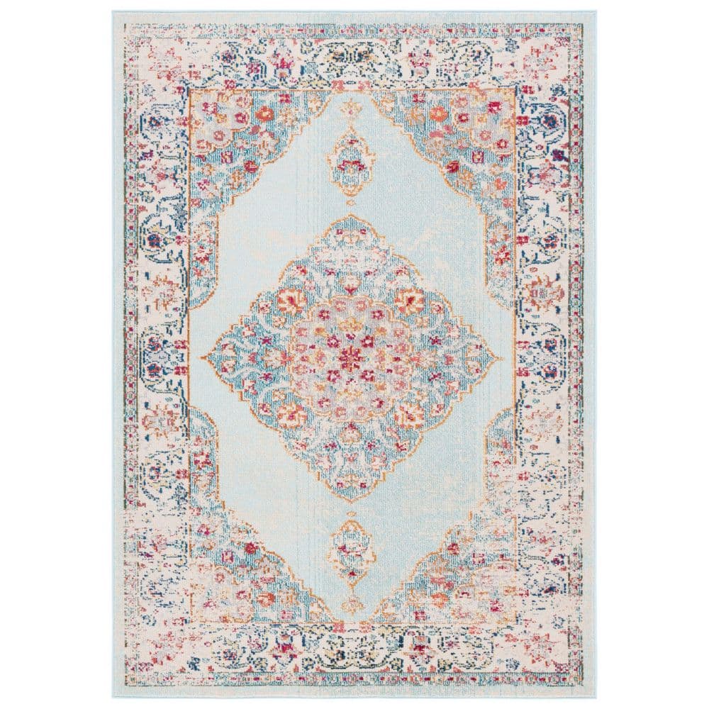 SAFAVIEH Monaco 4 ft. x 6 ft. Ivory/Turquoise Distressed Medallion Area ...