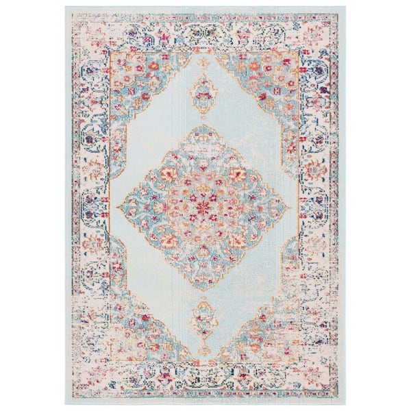 SAFAVIEH Monaco 4 ft. x 6 ft. Ivory/Turquoise Distressed Medallion Area ...