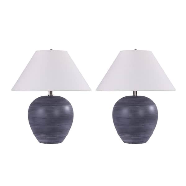 Uixe 18.2 in. Black With White Striped Ceramic Table Lamp with White ...