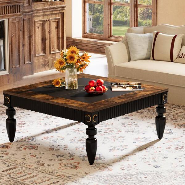 BYBLIGHT 43.31 in. Rustic Brown Square Engineered Wood Coffee Table with Solid Wood Legs for Living Room BB XK0516GX