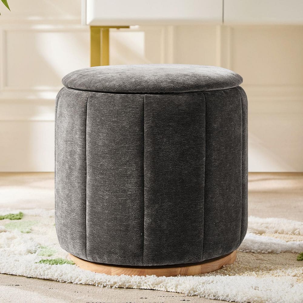 JAYDEN CREATION Susan Grey Polyester Round Ottoman with Swivel Base ...