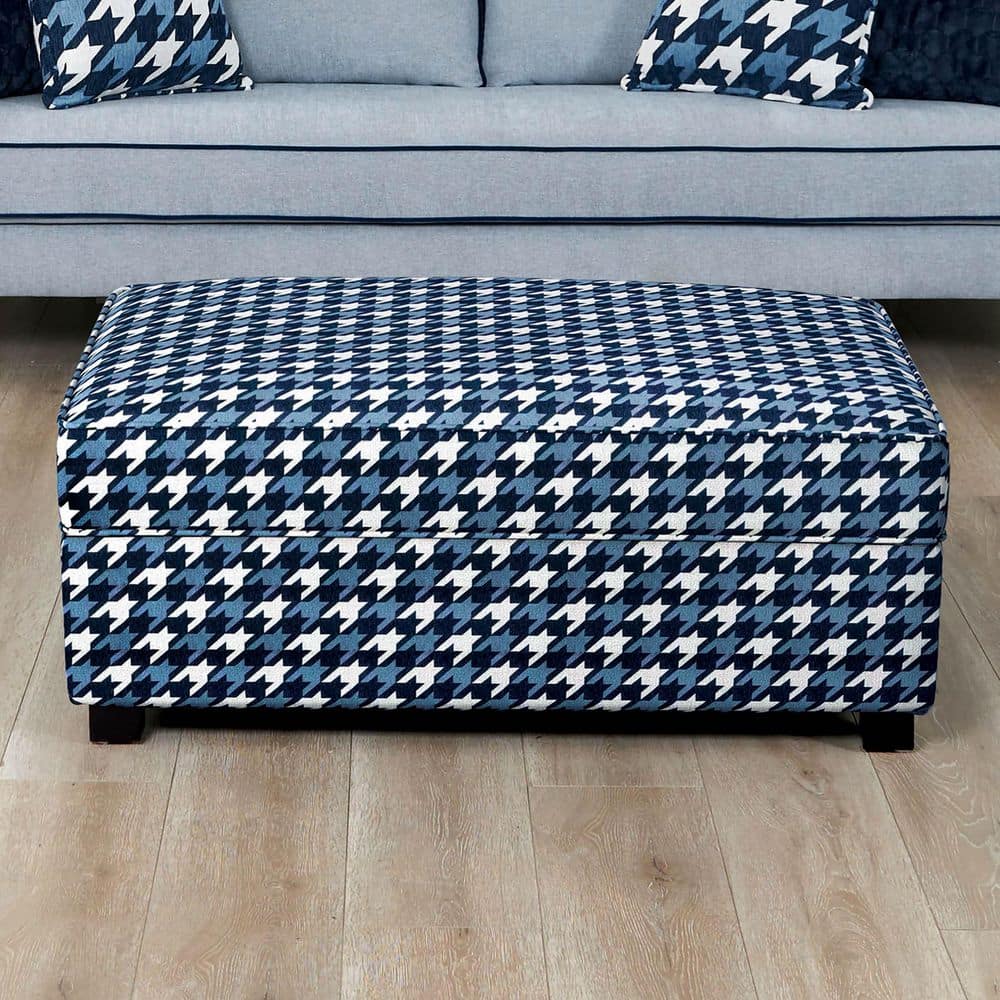 Furniture of America Doreen Blue Fabric Square Ottoman with Pattern IDF ...