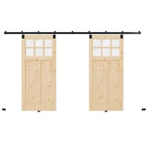 TENONER 64 in. x 80 in. 6 Lite, Clear Glass, Solid Pine Wood, Light ...