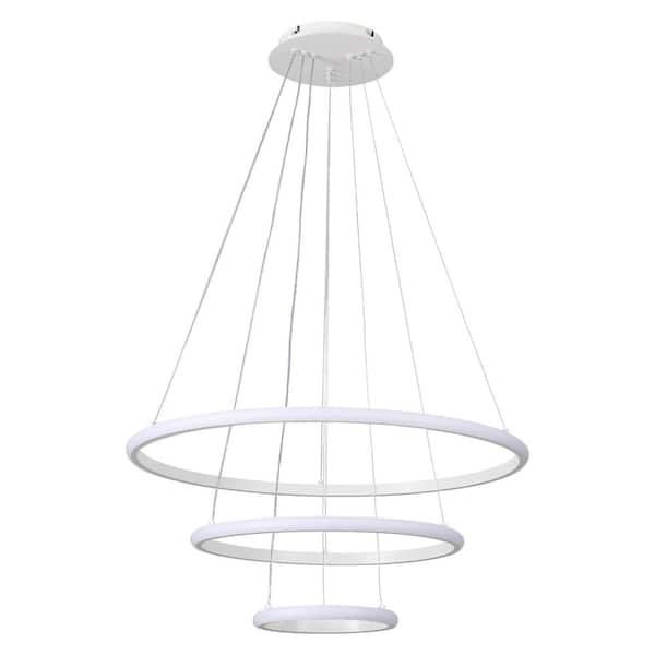 ZJVAIVE 60-Watt White 3 Ring LED Hanging Pendant Light Fixture Dimmable ...
