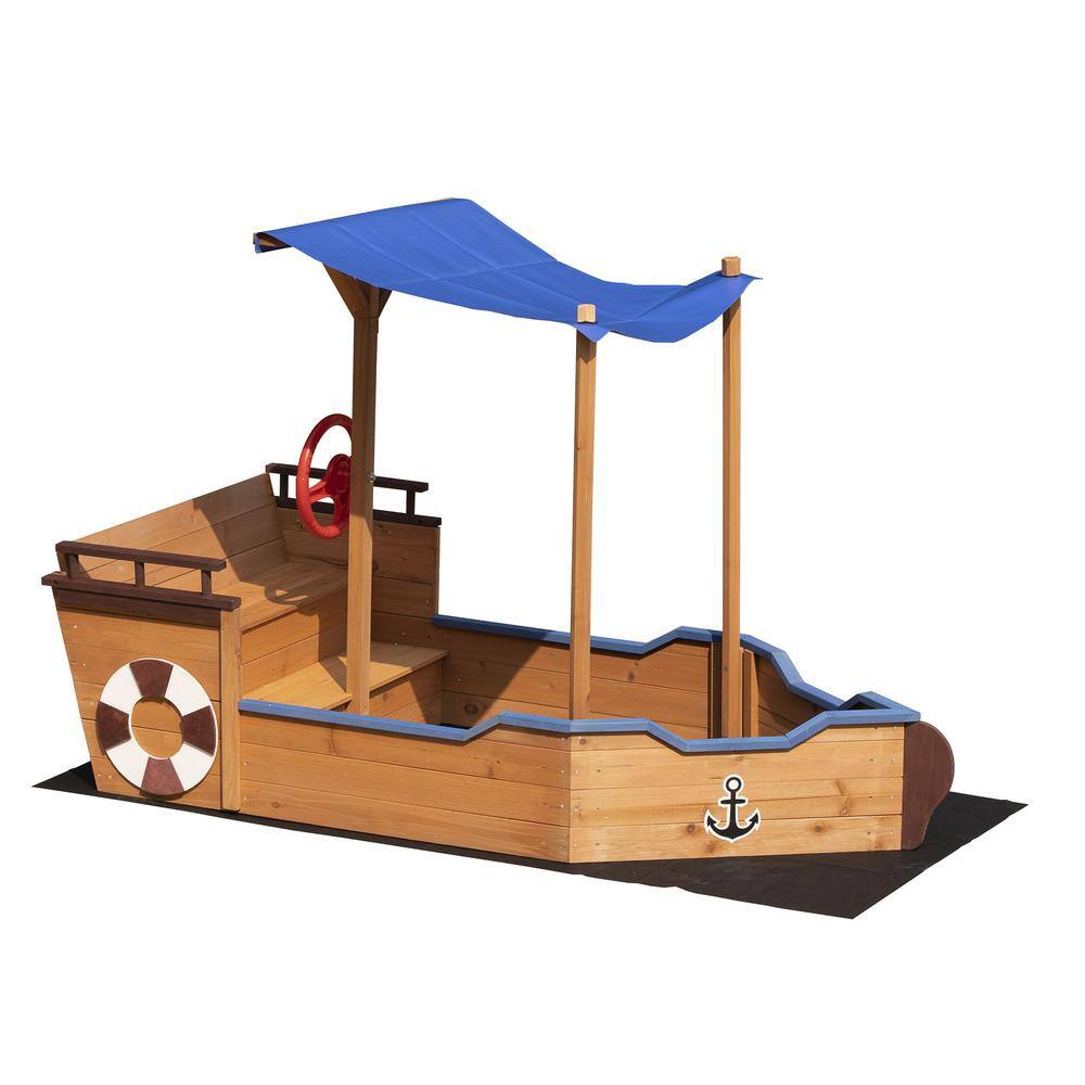 Tunearary Outdoor Beach Wooden Kids Sandbox Pirate Ship Sandbox with ...