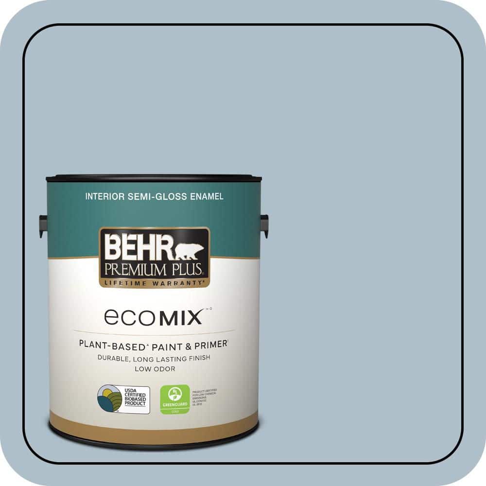 BEHR PREMIUM PLUS 1 gal. #570E-3 Liberty Gray Semi-Gloss Enamel EcoMix ...