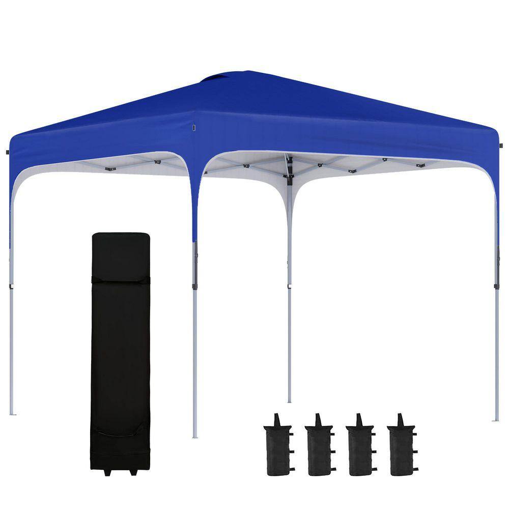 Zeus & Ruta 8 ft. x 8 ft. Blue Pop Up Canopy Tent with Wheeled Carry ...