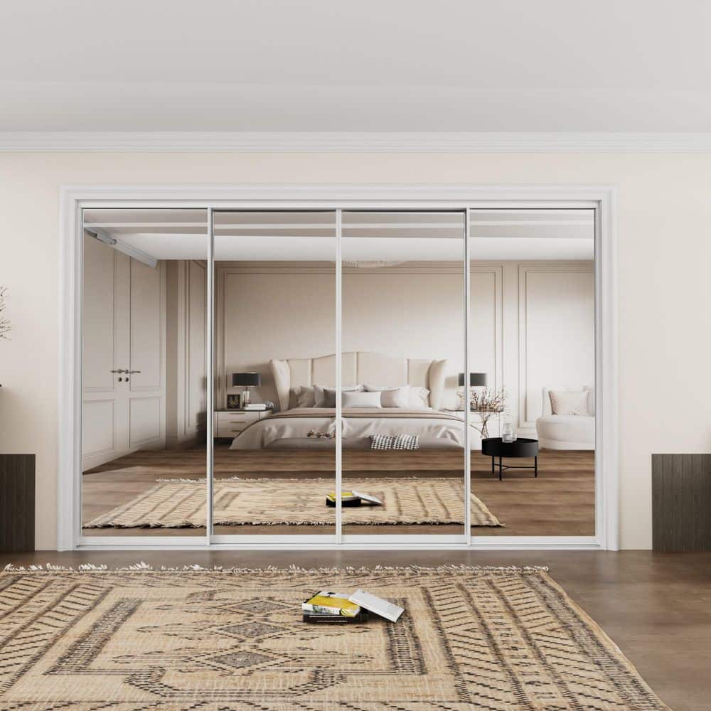 EH PUERTA 120 in. x 80 in. 1-Lite White Mirrored Glass and Aluminum ...