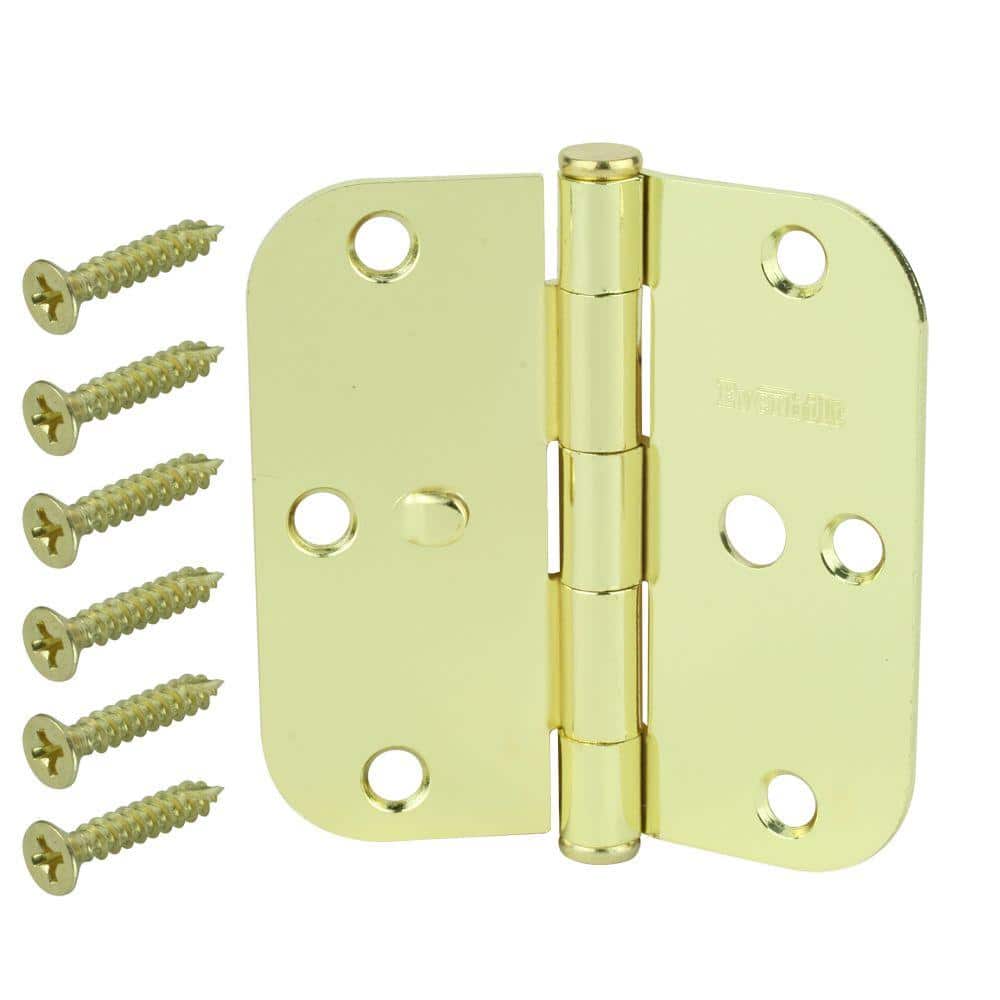 Everbilt 3-1/2 in. Bright Brass 5/8 in. Radius Security Door Hinge ...