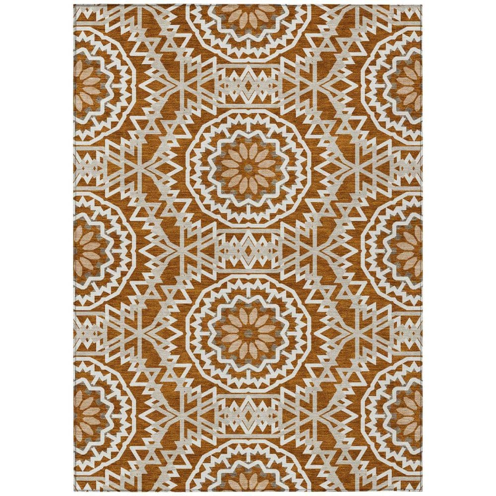 HomeRoots Orange, Copper, Beige 9 ft. x 12 ft. Woven Floral, Medallion ...