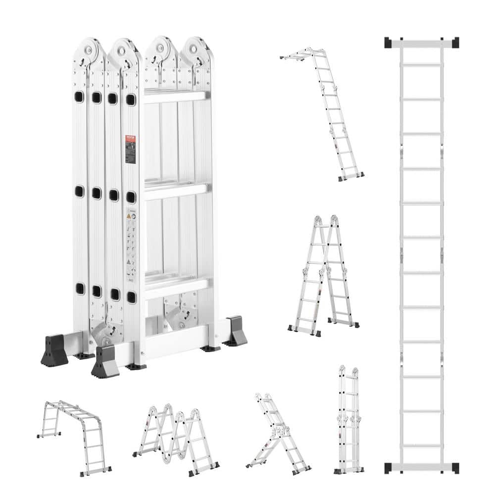 VEVOR Folding Ladder 7-in-1 Tall Step Ladder a Frame 3-Step Adjustable ...