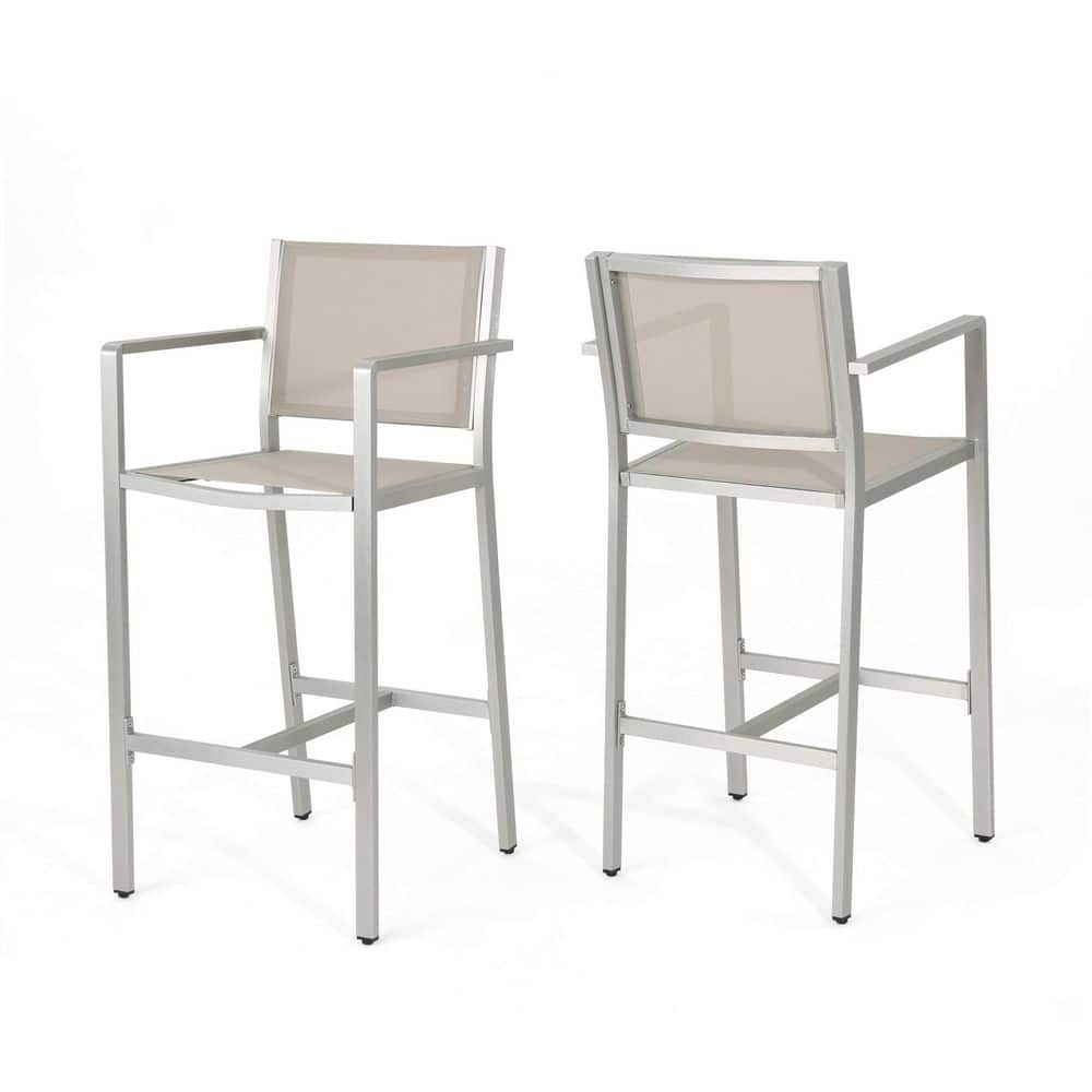 29.50 in. Barstools with Silver Rust-Proof Aluminum Frame For Outdoor ...