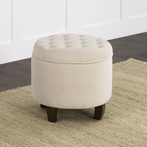 HomePop Round Velvet Storage Ottoman White
