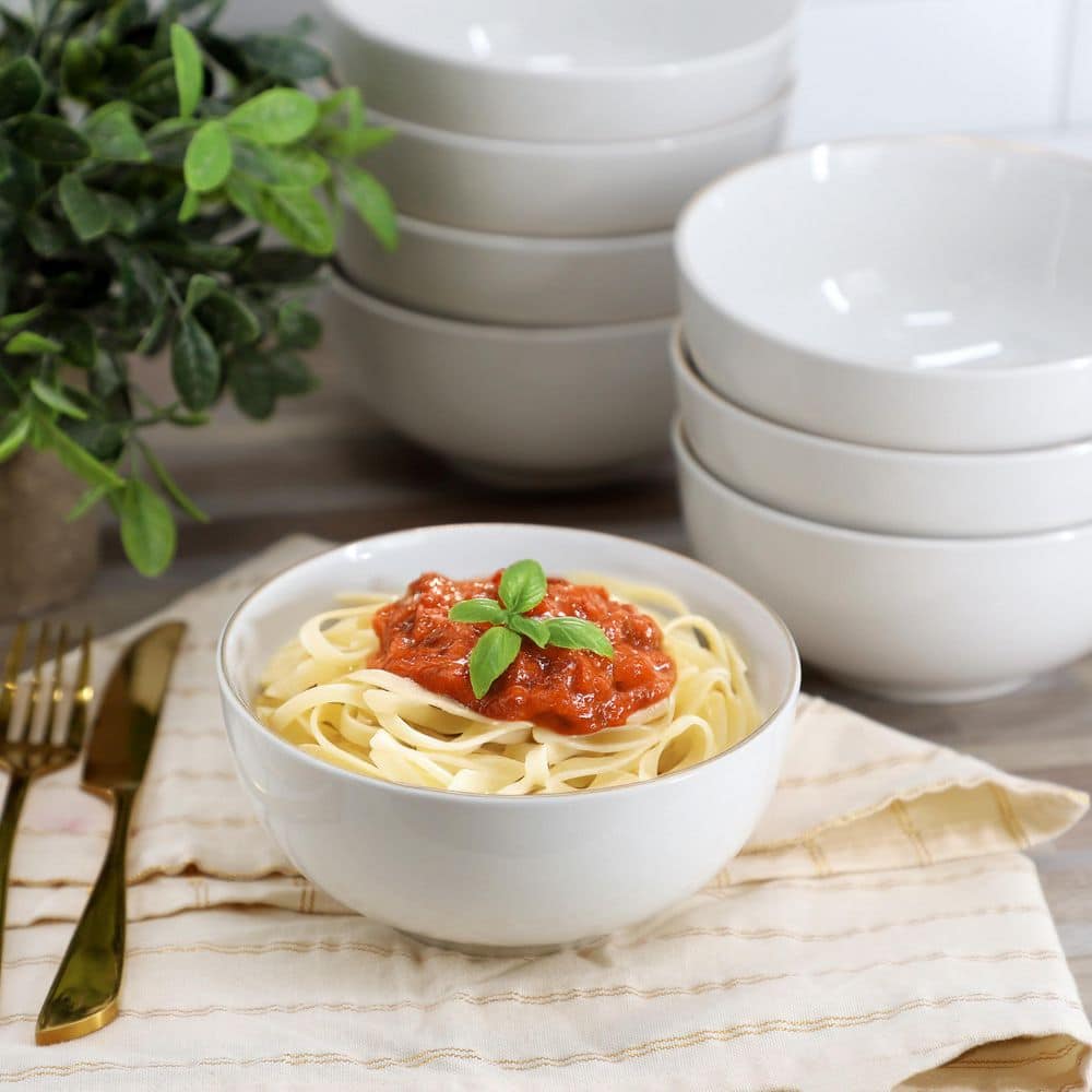 Gibson Home Ogalla 22 fl. oz. 6 in. White Gold Rim Fine Ceramic Cereal ...